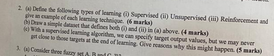 Solved (a) ﻿Define the following types of learning (i) | Chegg.com