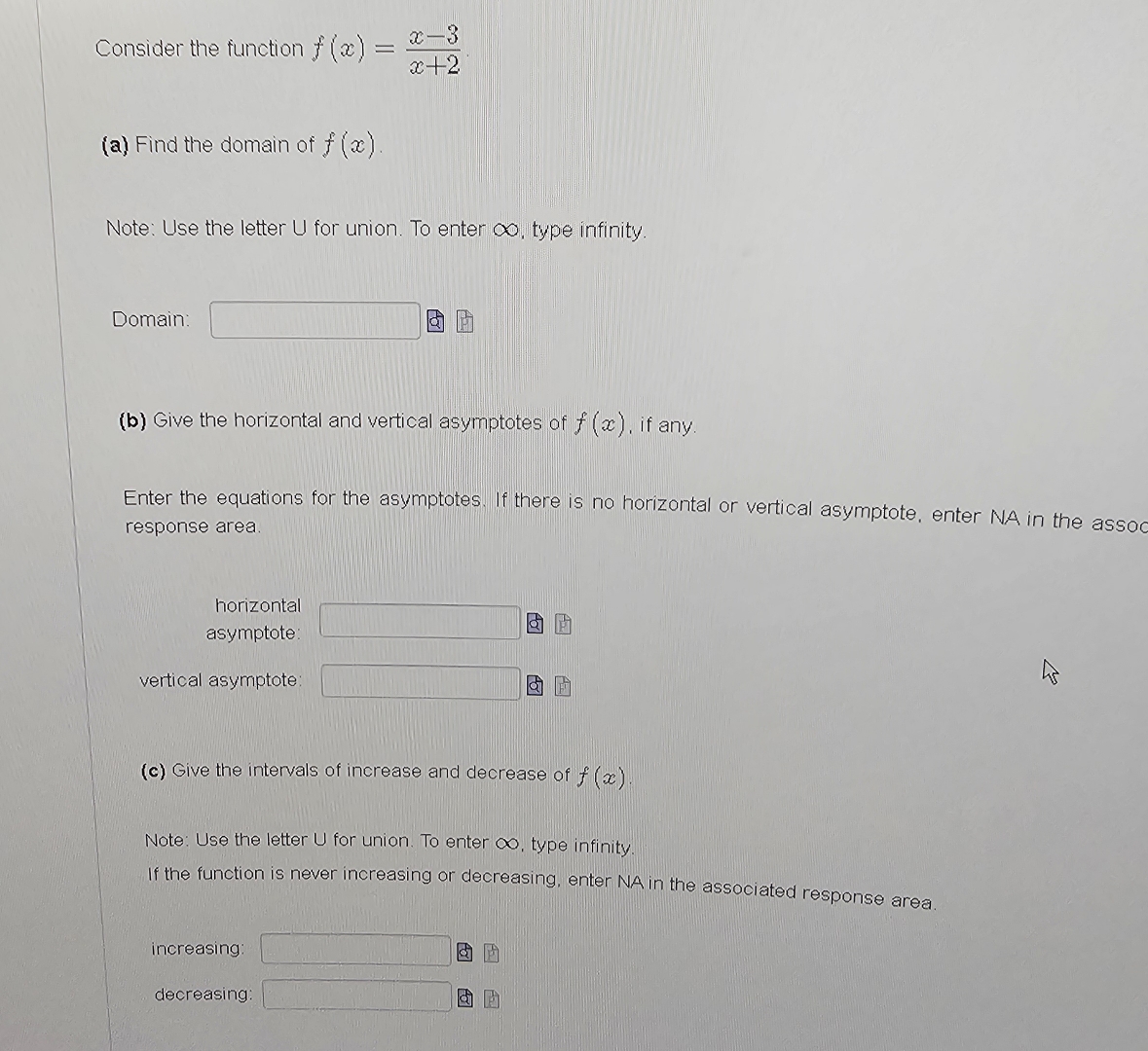 Solved Consider the function f(x)=x-3x+2(a) ﻿Find the domain | Chegg.com