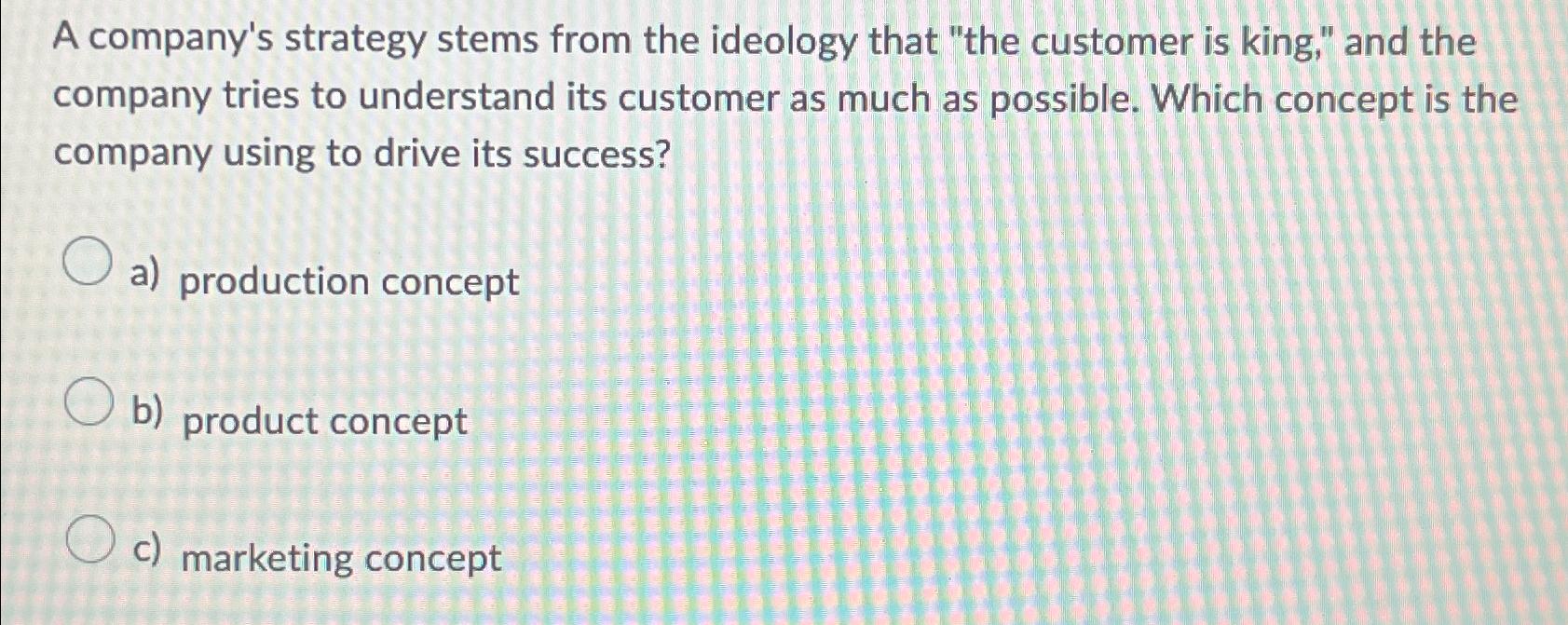 Solved A company's strategy stems from the ideology that | Chegg.com