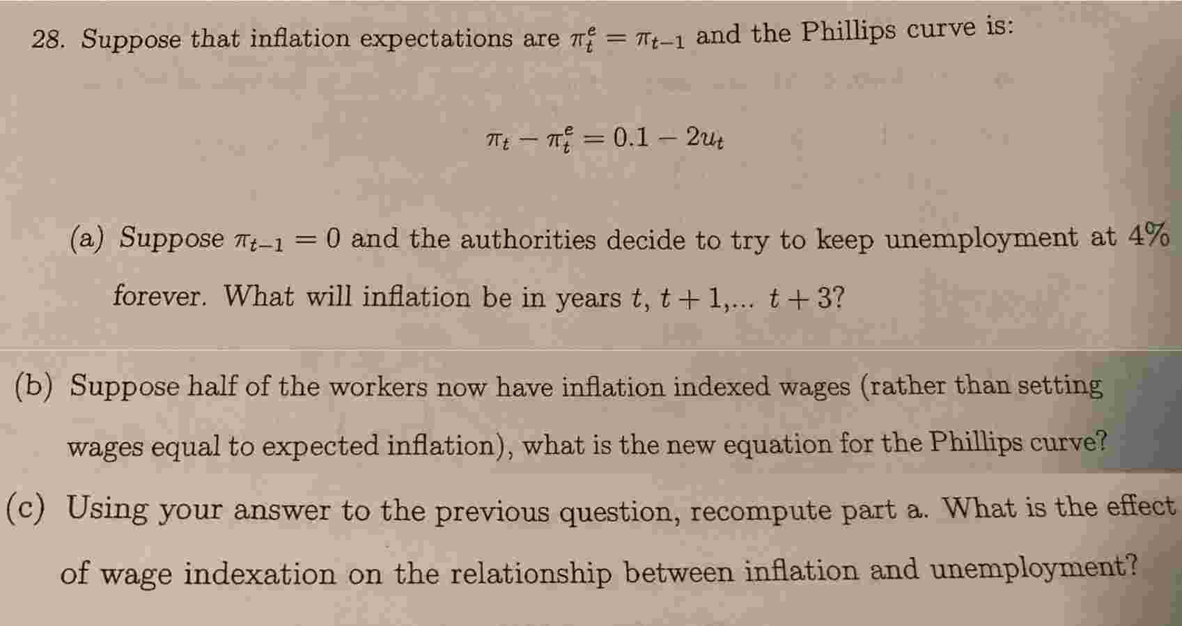 Solved Suppose that inflation expectations are πte=πt-1 ﻿and | Chegg.com