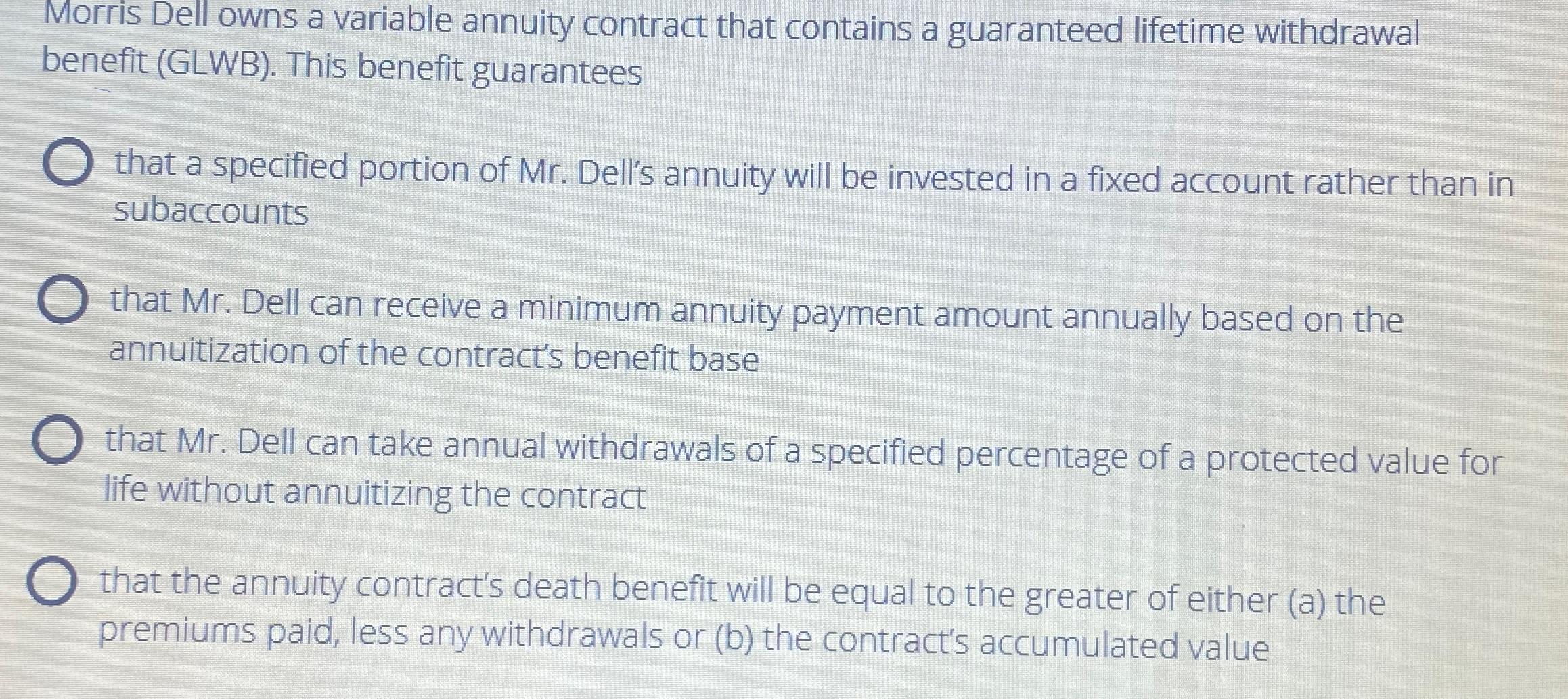 Solved Morris Dell owns a variable annuity contract that | Chegg.com