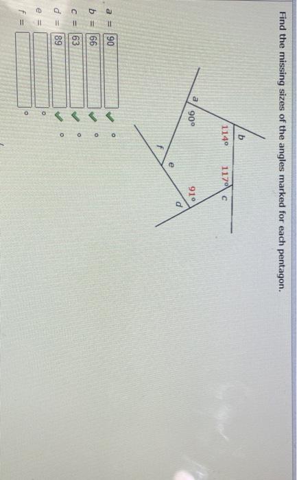 Solved Find the missing sizes of the angles marked for each | Chegg.com