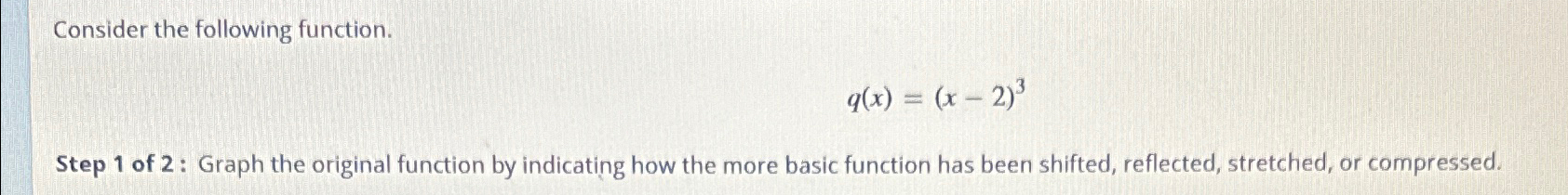 Solved Consider the following function.q(x)=(x-2)3Step 1 ﻿of | Chegg.com
