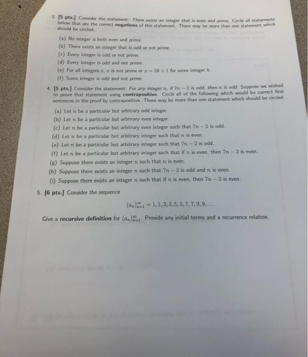 Solved 3. [5 pts. Consider the statement. There exists an | Chegg.com