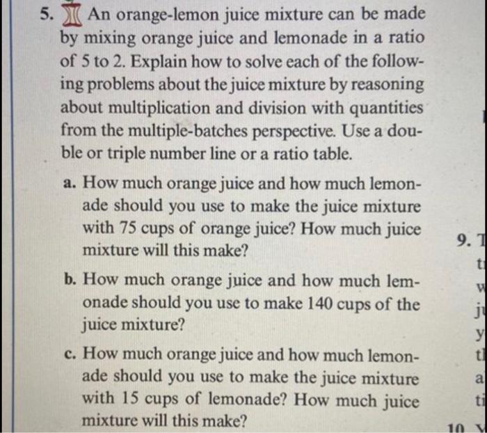 Solved 5. )]( An orange-lemon juice mixture can be made by | Chegg.com