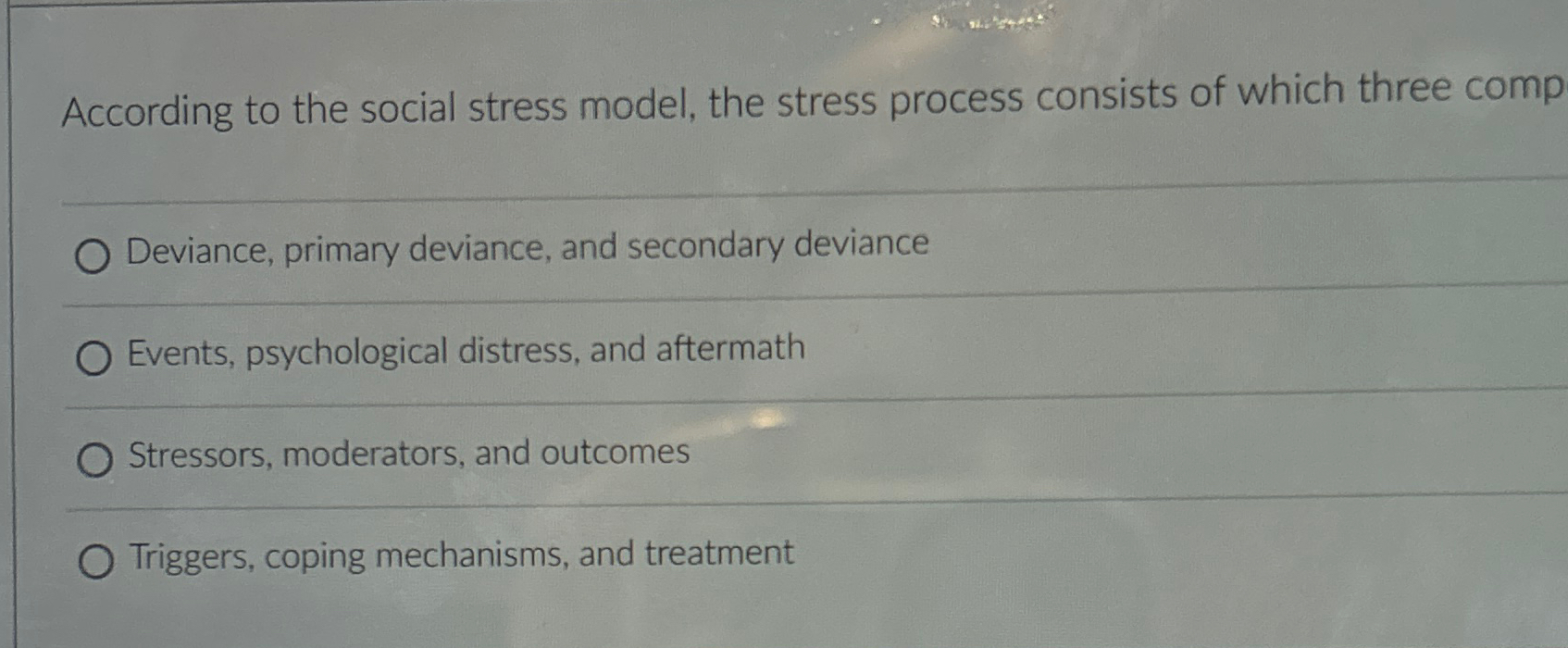 Solved According to the social stress model, the stress | Chegg.com