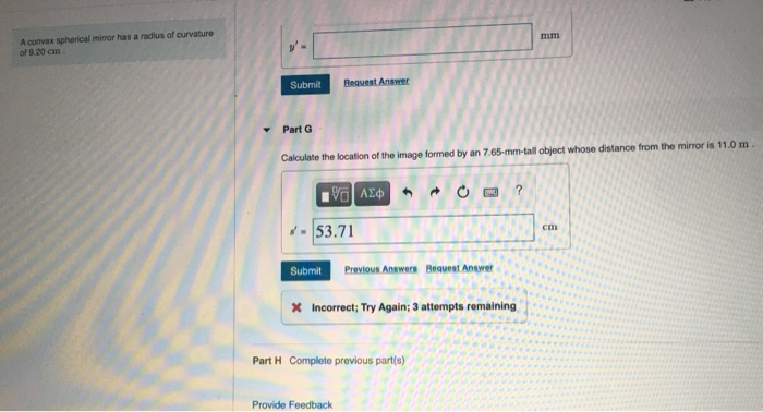 Solved A Review Constants Part A A convex spherical mirror | Chegg.com