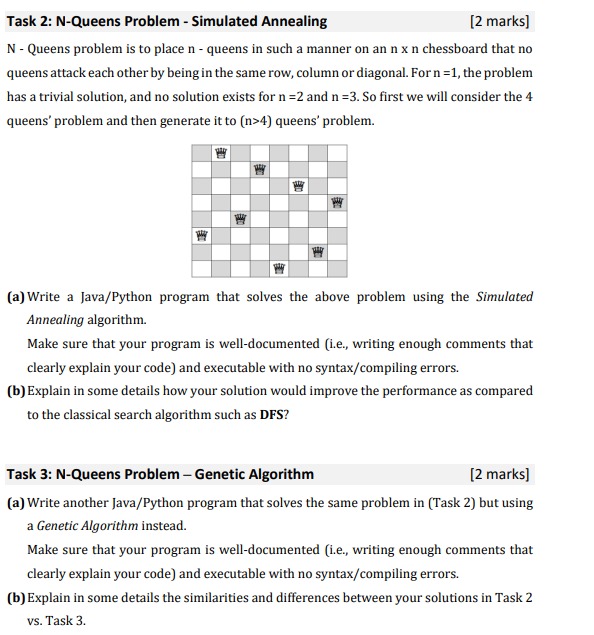 Solved Task 2: N-Queens Problem - ﻿Simulated AnnealingN - | Chegg.com
