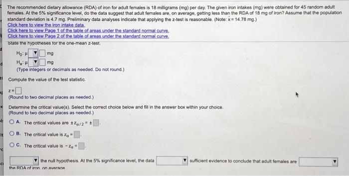 Solved The recommended dietary allowance (RDA) of iron for | Chegg.com