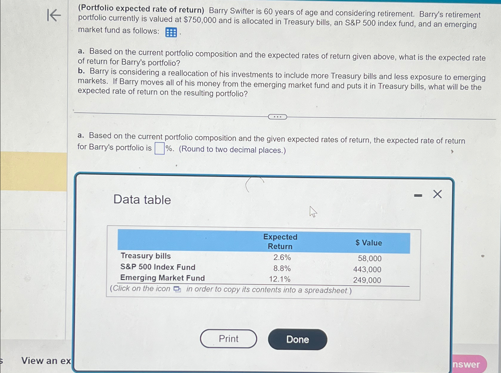 Solved (Portfolio expected rate of return) ﻿Barry Swifter is | Chegg.com