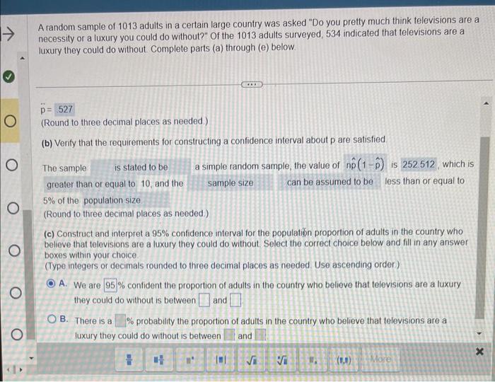 Solved A random sample of 1013 adults in a certain large | Chegg.com
