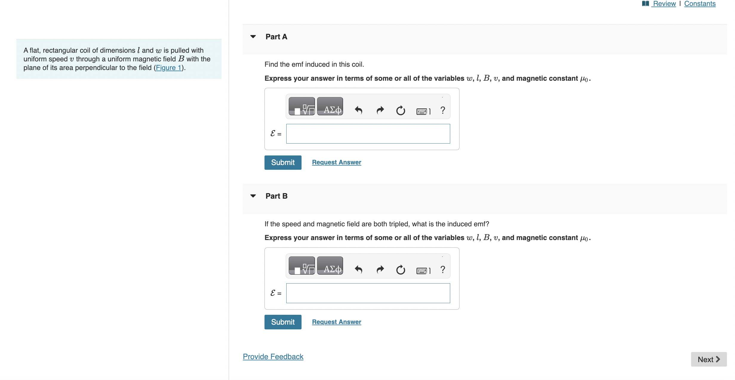 Solved A flat, rectangular coil of dimensions l ﻿and w ﻿is | Chegg.com