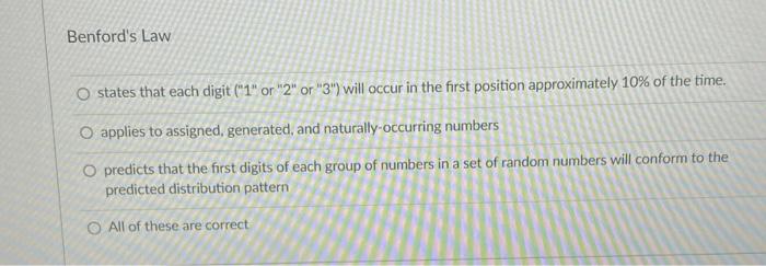 Solved Benford's Law states that each digit ("1" or "2" or | Chegg.com