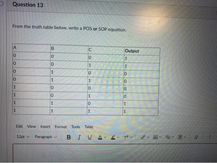 Solved Question 13 From the truth table below, write a POS | Chegg.com