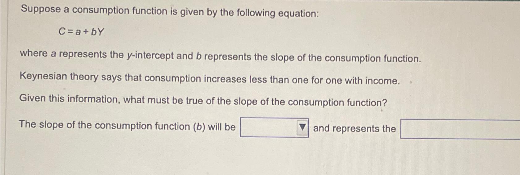 Solved Suppose a consumption function is given by the | Chegg.com