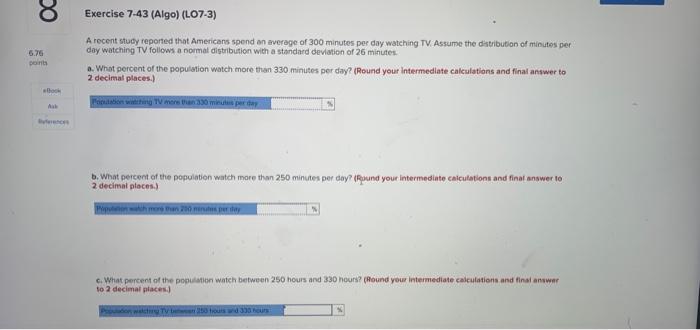 Solved OC Exercise 7-43 (Algo) (L07-3) points A recent study | Chegg.com