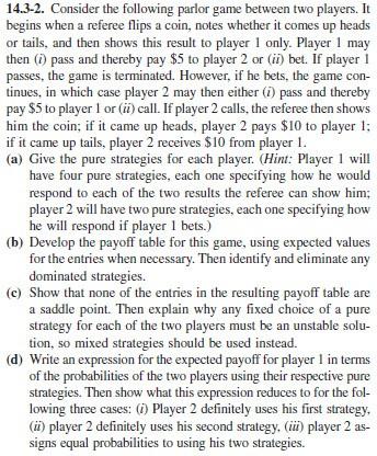 Solved 14.3-2. Consider the following parlor game between | Chegg.com