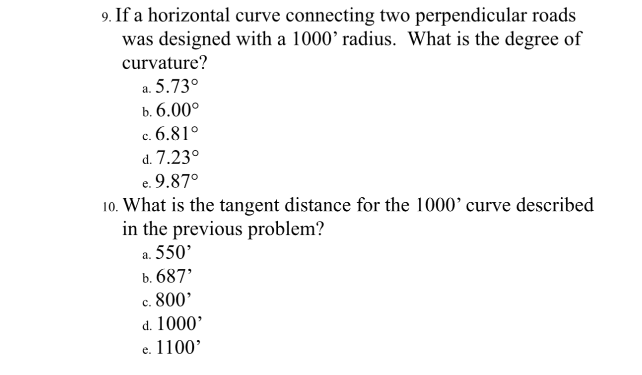 Solved If a horizontal curve connecting two perpendicular | Chegg.com