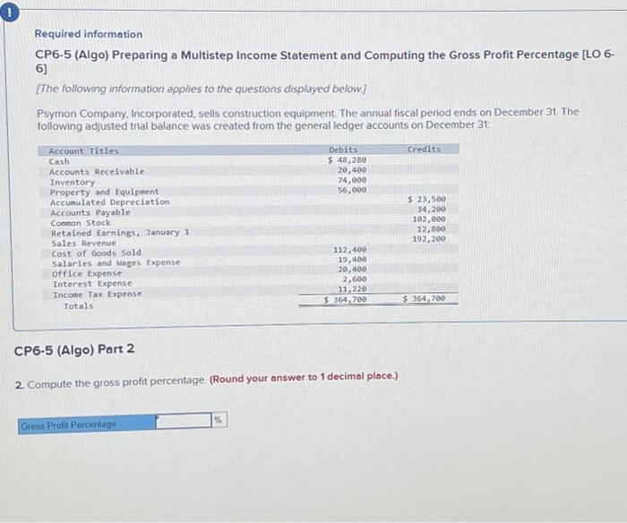 Solved Required information CP6-5 (Algo) Preparing a | Chegg.com