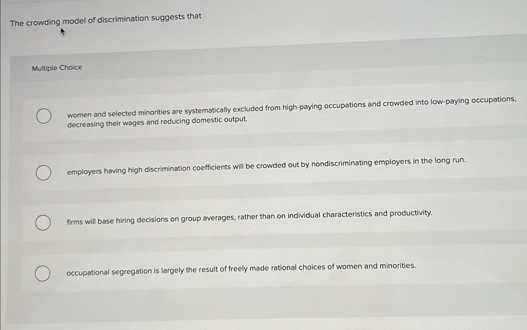 Solved The crowding model of discrimination suggests | Chegg.com