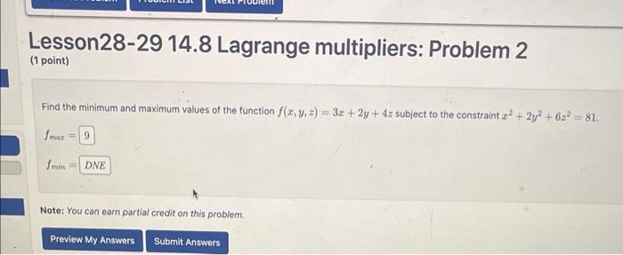 Solved Lesson28-29 14.8 Lagrange multipliers: Problem 2 (1 | Chegg.com