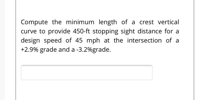 Solved Compute the minimum length of a crest vertical curve | Chegg.com