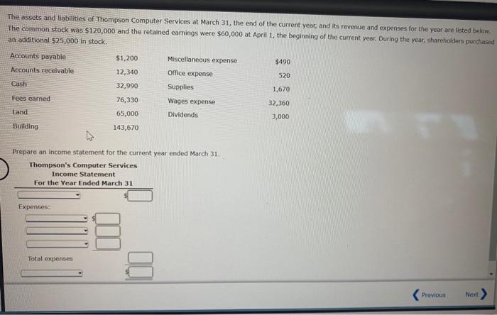 Solved The assets and liabilities of Thompson Computer | Chegg.com
