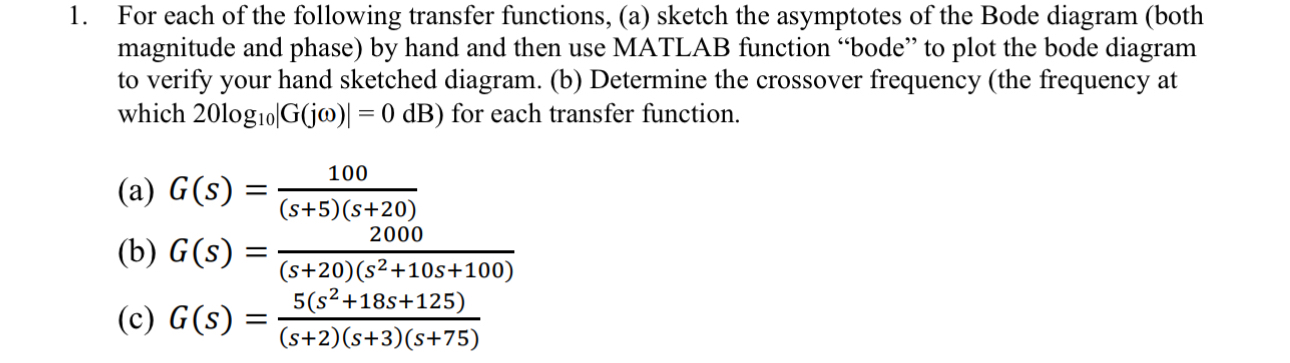 Solved For each of the following transfer functions, (a) | Chegg.com