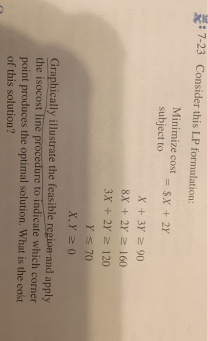 Solved 7-23 Consider this LP formulation: Minimize cost | Chegg.com