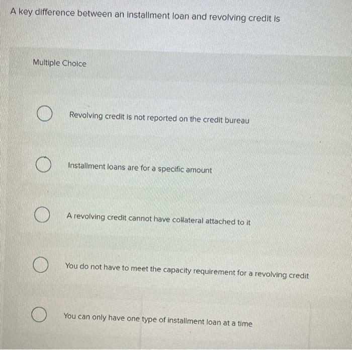Solved A key difference between an installment loan and | Chegg.com