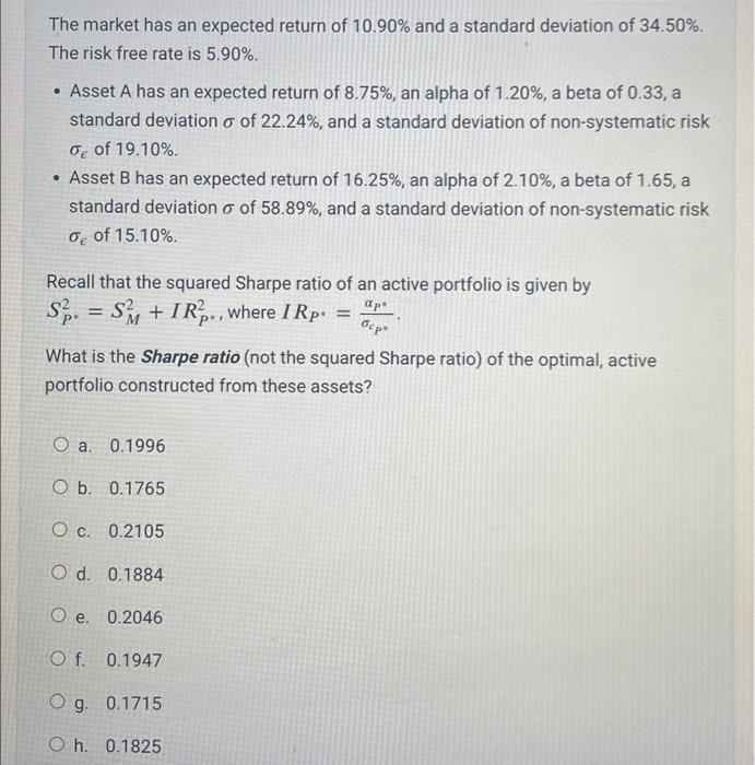 Solved The market has an expected return of \10.90 and a | Chegg.com