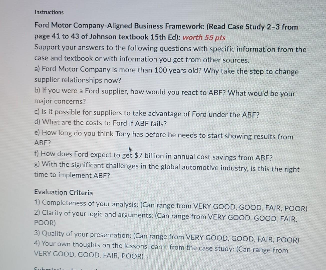 Ford Motor Company-Aligned Business Framework: (Read | Chegg.com