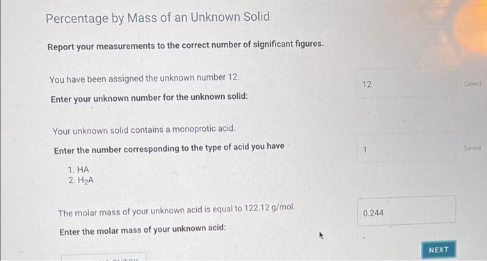 Solved Percentage by Mass of an Unknown Solid Report your | Chegg.com