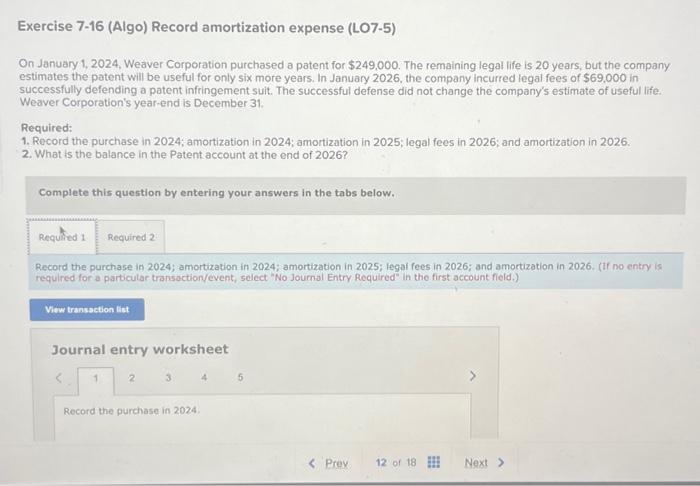 Solved Record amortization in 2026.What is the balance in | Chegg.com