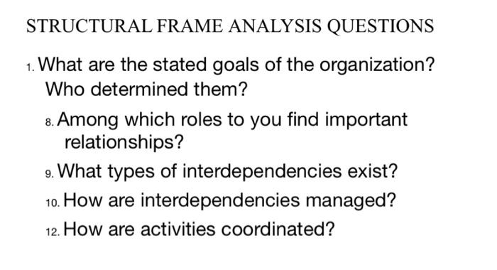 Solved STRUCTURAL FRAME ANALYSIS QUESTIONS 1. What are the | Chegg.com