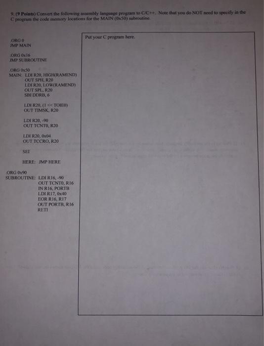 Solved 9. (9 Points) Convert the following assembly language | Chegg.com