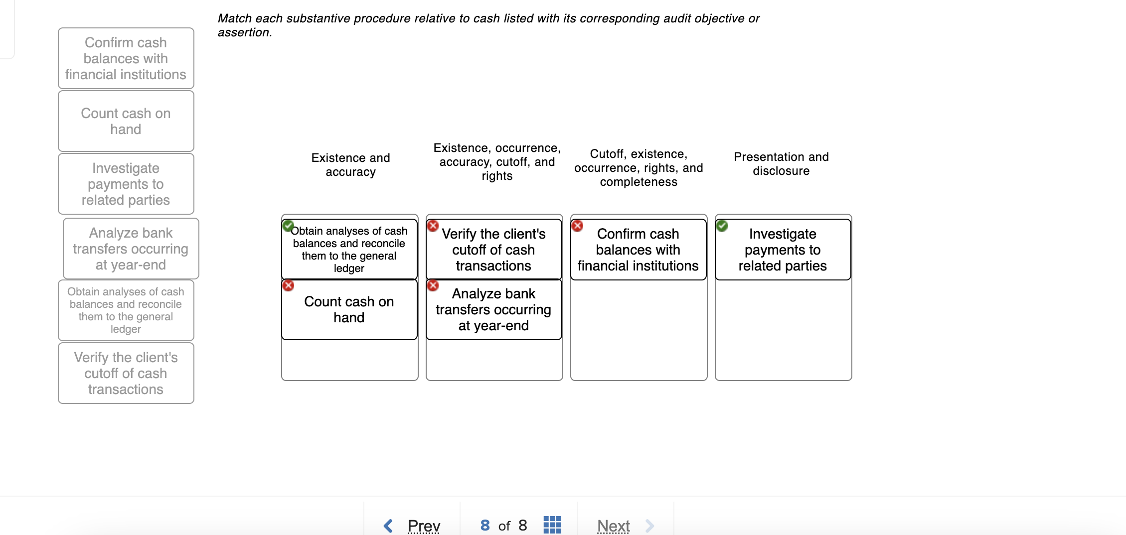 Solved Match each substantive procedure relative to cash | Chegg.com