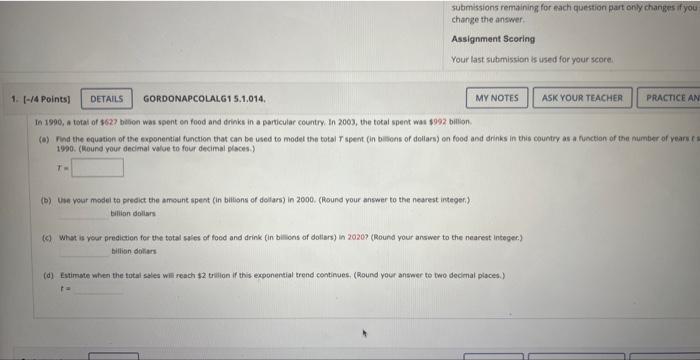 Solved submissions remaining for each question part only | Chegg.com