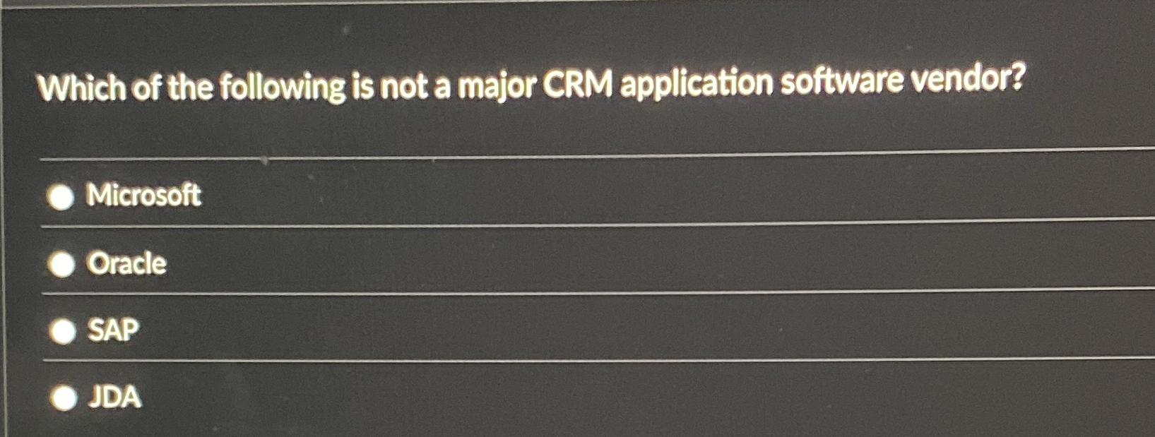Solved Which of the following is not a major CRM application | Chegg.com