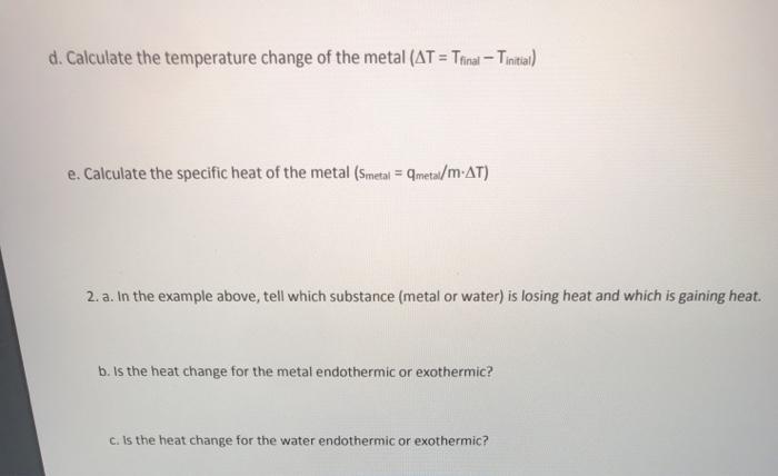 Solved Lab 9: Determination of the Specific Heat of a Metal | Chegg.com