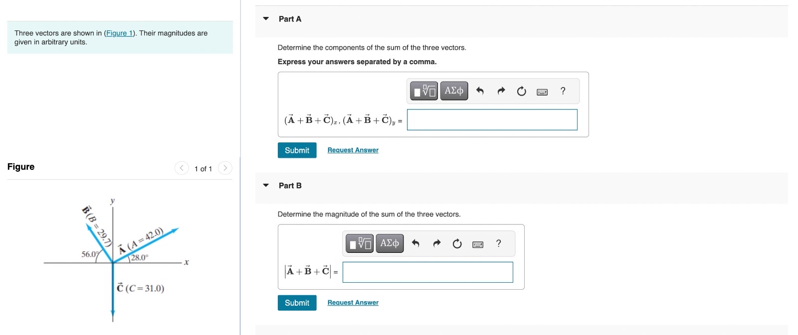 Solved Three vectors are shown in (Figure 1). ﻿Their | Chegg.com