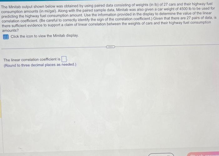 Solved The Minitab output shown below was obtained by using | Chegg.com
