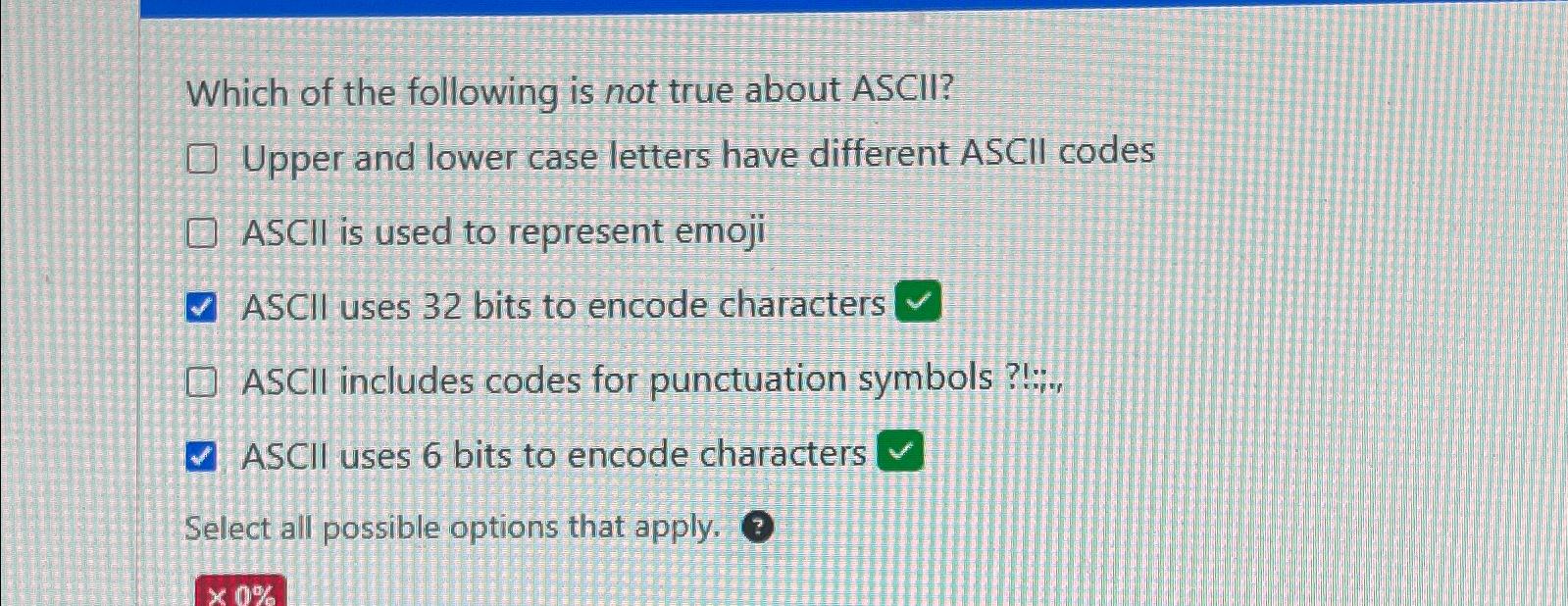 Solved Which Of The Following Is Not True About Asciiupper 