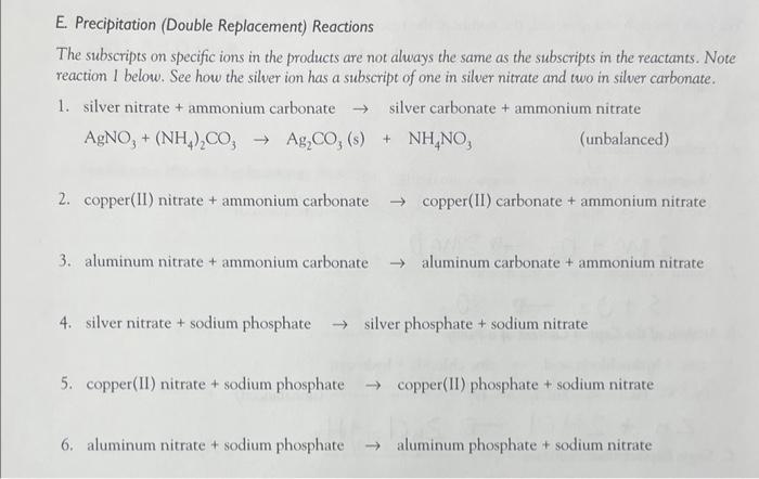E. Precipitation (Double Replacement) Reactions The | Chegg.com