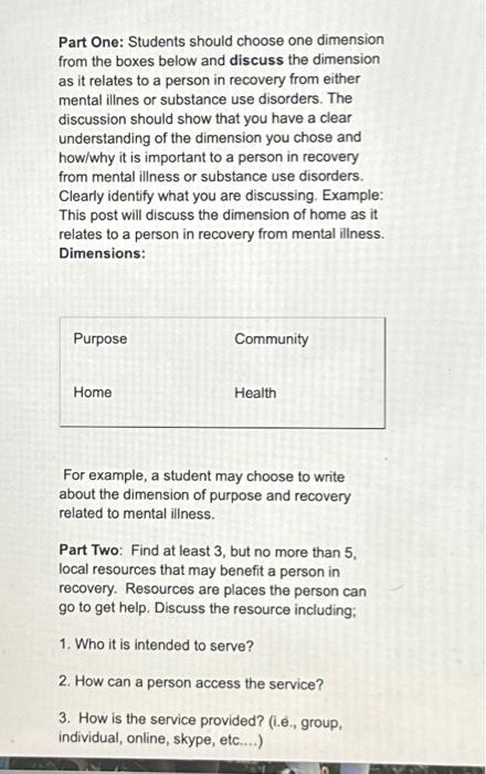 Part One: Students should choose one dimension from | Chegg.com