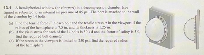 Solved 13.1 A hemispherical window (or viewport) in a | Chegg.com