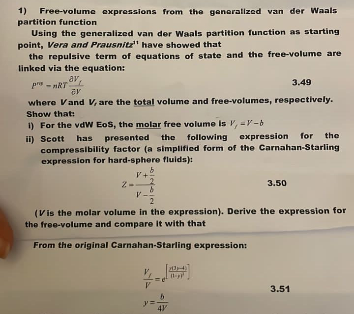 Solved Free-volume expressions from the generalized van der | Chegg.com