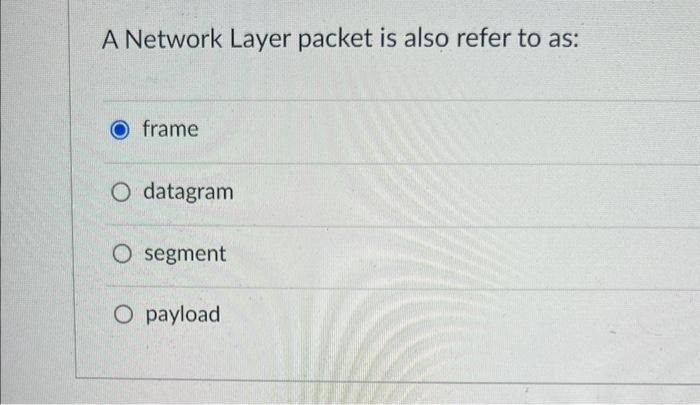 Solved A Network Layer Packet Is Also Refer To As Frame