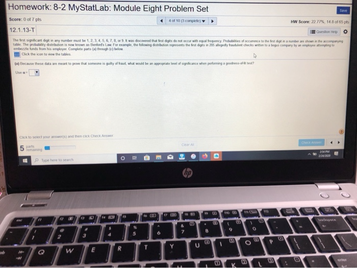 Solved Homework: 8-2 MyStatLab: Module Eight Problem Set | Chegg.com