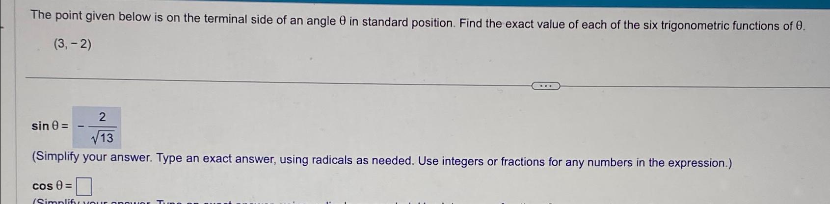 Solved The point given below is on the terminal side of an | Chegg.com